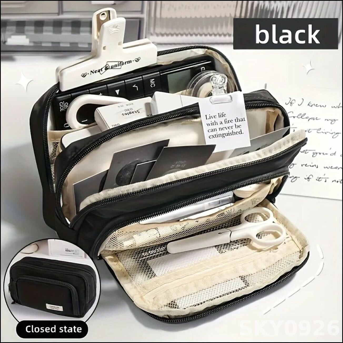 1 портативный пенал большой емкости -вместительная коробка для канцелярских принадлежностей, подходящая для офиса, школы, мужчин, женщин -портативная косметичка