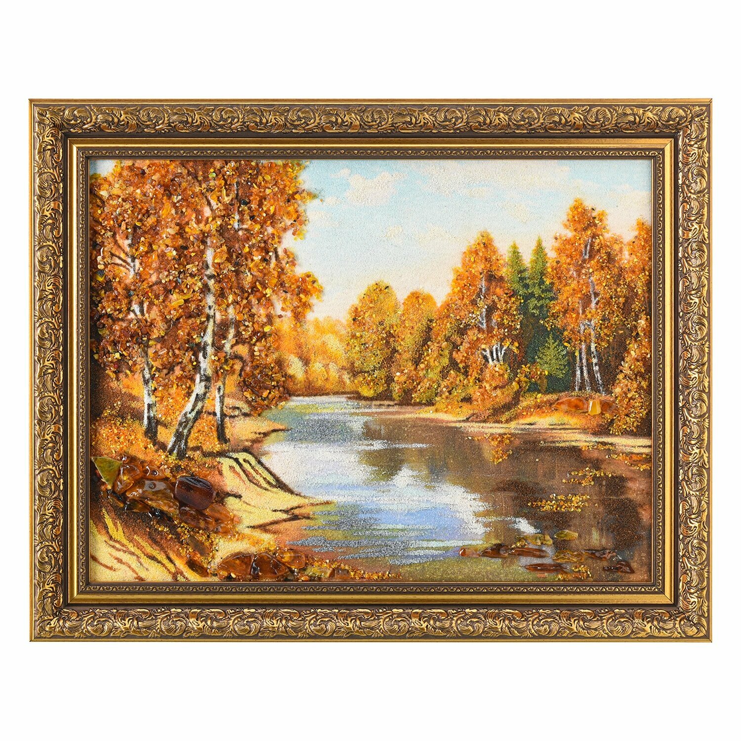 301708 НП Картина Янтарная Пейзаж "березка У реки" 30*40 см
