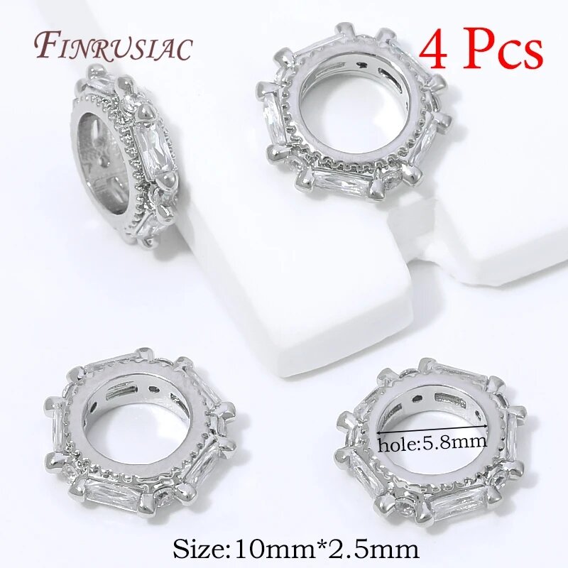 Бусины для бижутерии FINRUSIAC, Rhodium Plated, 4 шт