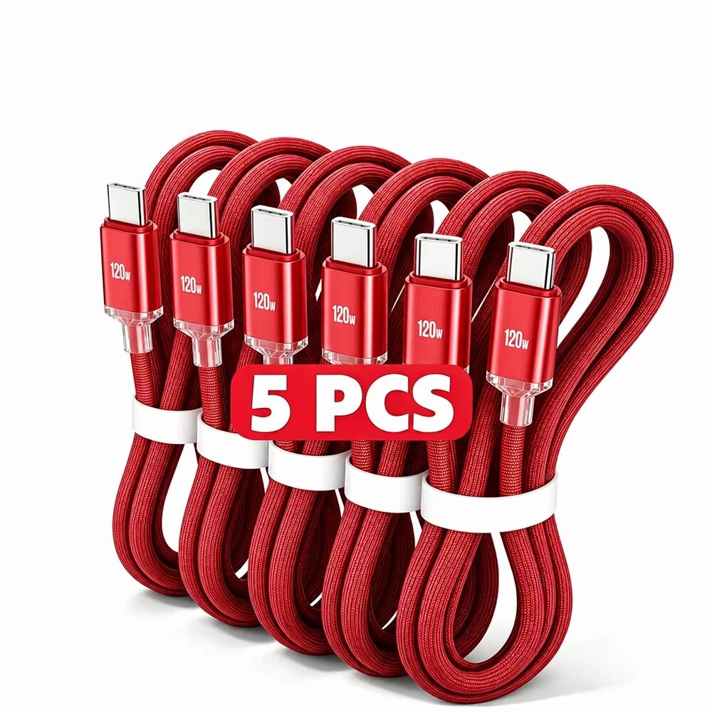 Кабель USB Type-C NNBILI, 5 Штук В Упаковке, 120 Вт, Для Быстрой Зарядки Красный, 0.25m, 5pcs red