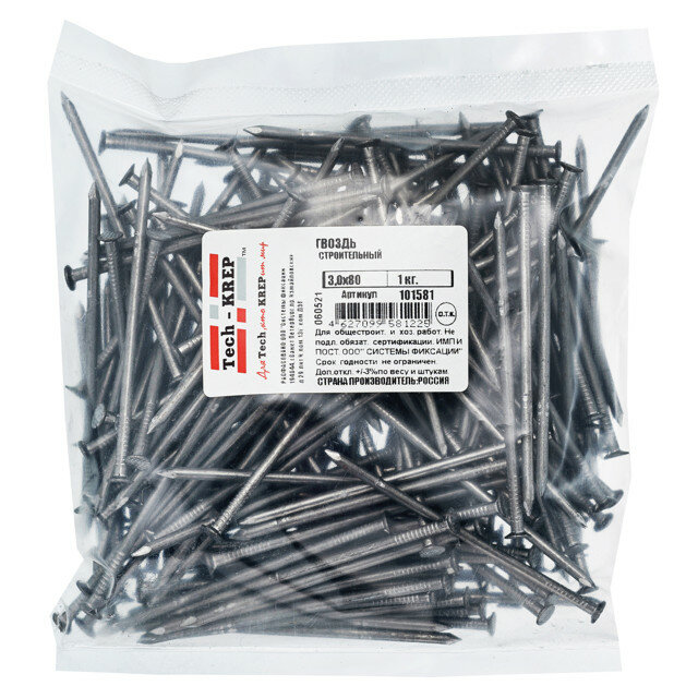 TECH-KREP гвоздь строительный 3,0х80 мм вес 1 кг крепёж для строительных работ