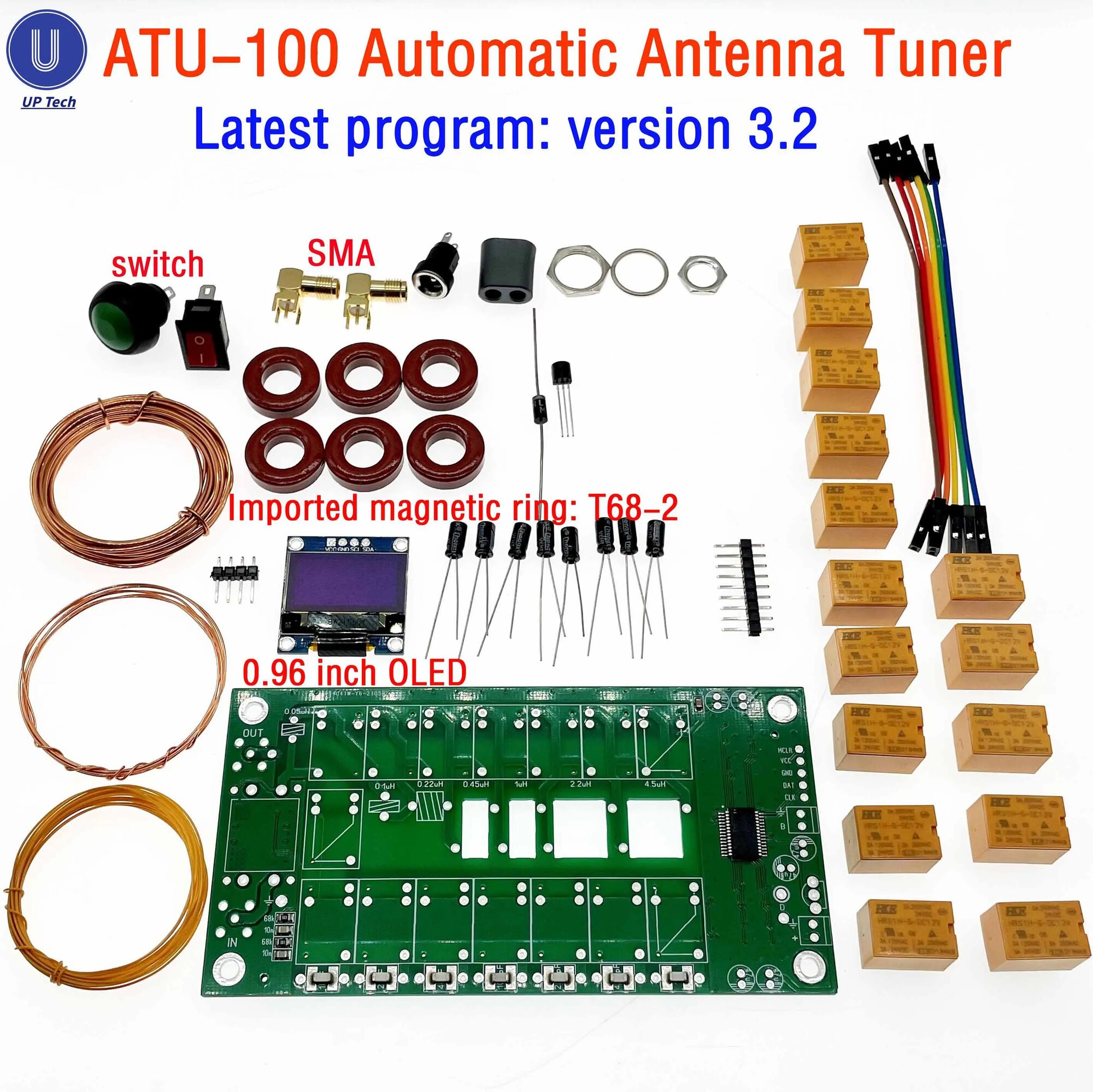 ATU-100 ATU100 1,8-50 МГц DIY Kits Автоматический антенный тюнер от N7DDC 7x7 Программированная прошивка / SMT / Чип припаянный / + OLED