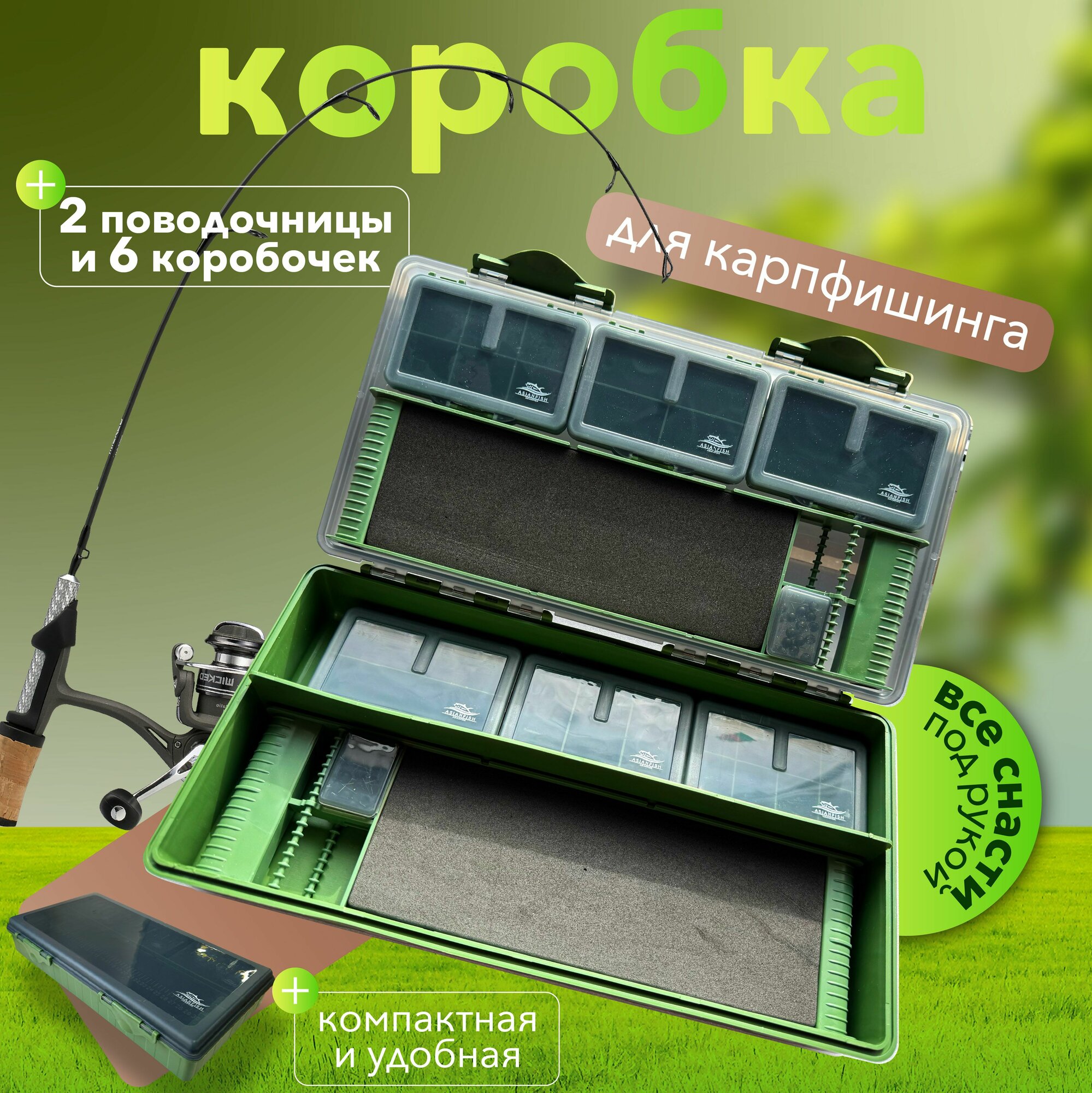 Набор коробка с 2 поводочницами для рыбалки / Поводочница с органайзерами