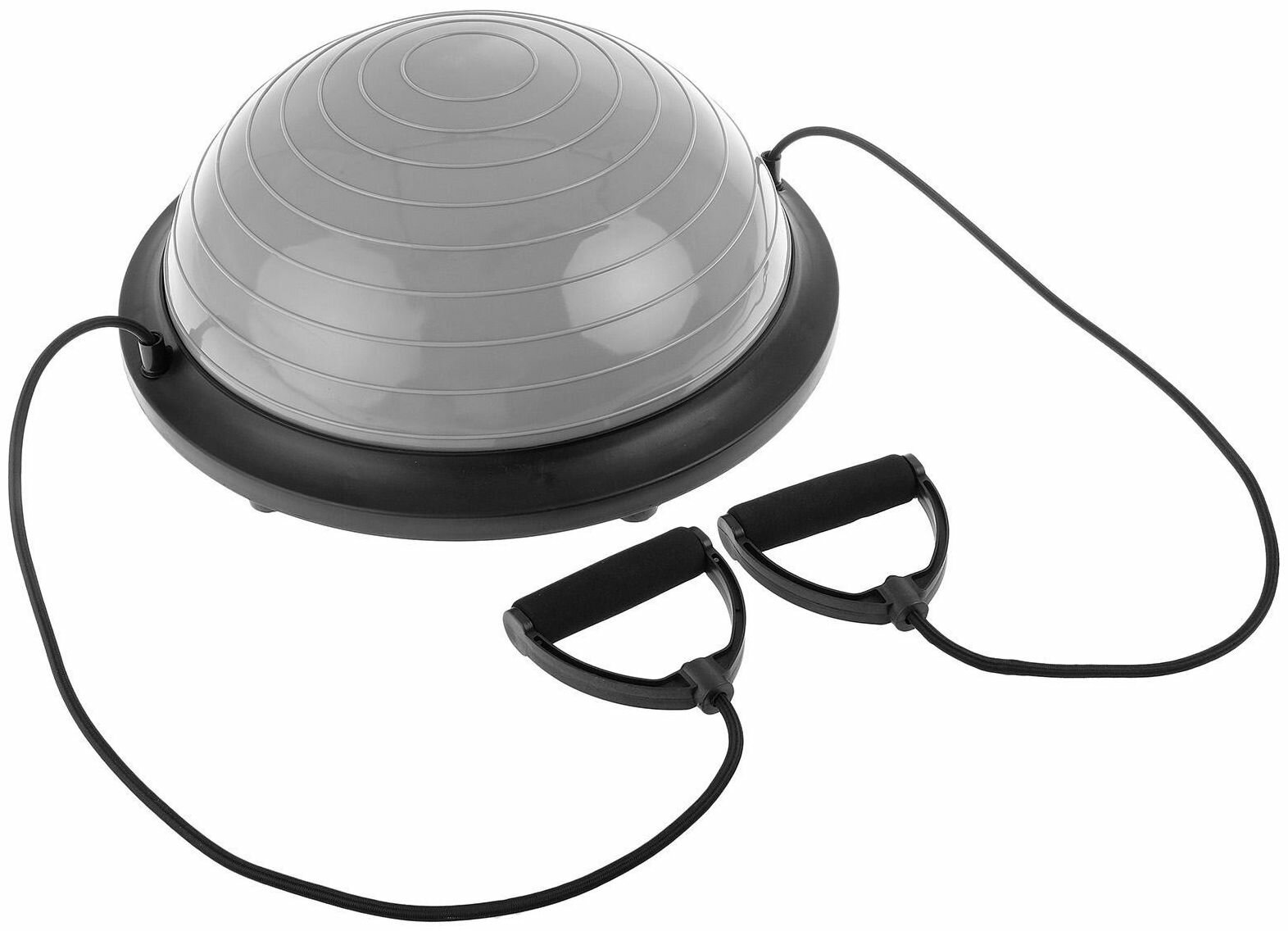 Полусфера BOSU гимнастическая массажная, размер 46 х 20 см, подушка для фитнеса, балансировочная платформа для дома с ручками-эспандером и насосом, тренажер для взрослых и детей, цвет светло-серый