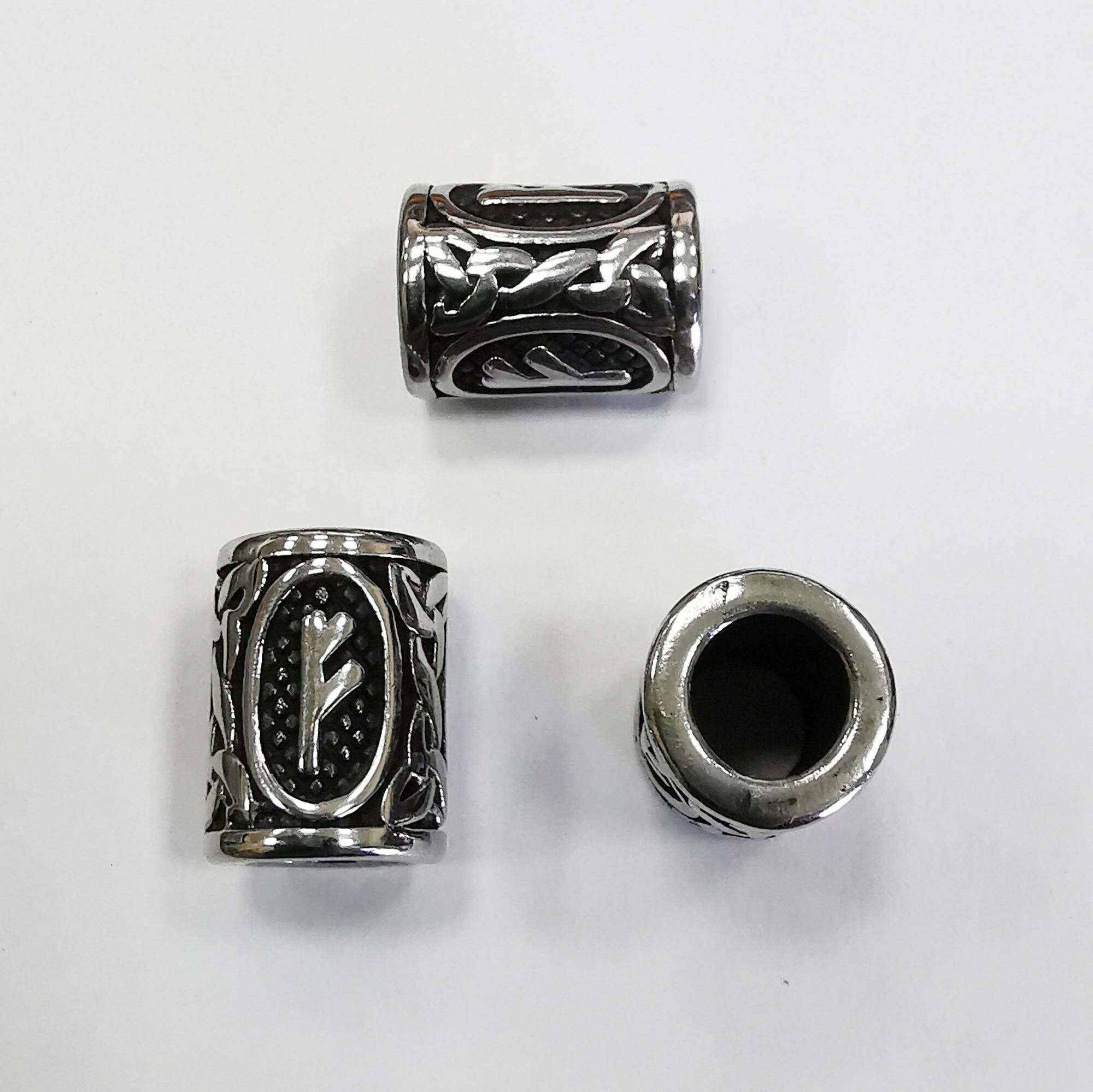 Бусина металлическая, 13х10мм, Руна Феху, базовый материал - нержавеющая сталь, без покрытия, с чернением, 1 шт.