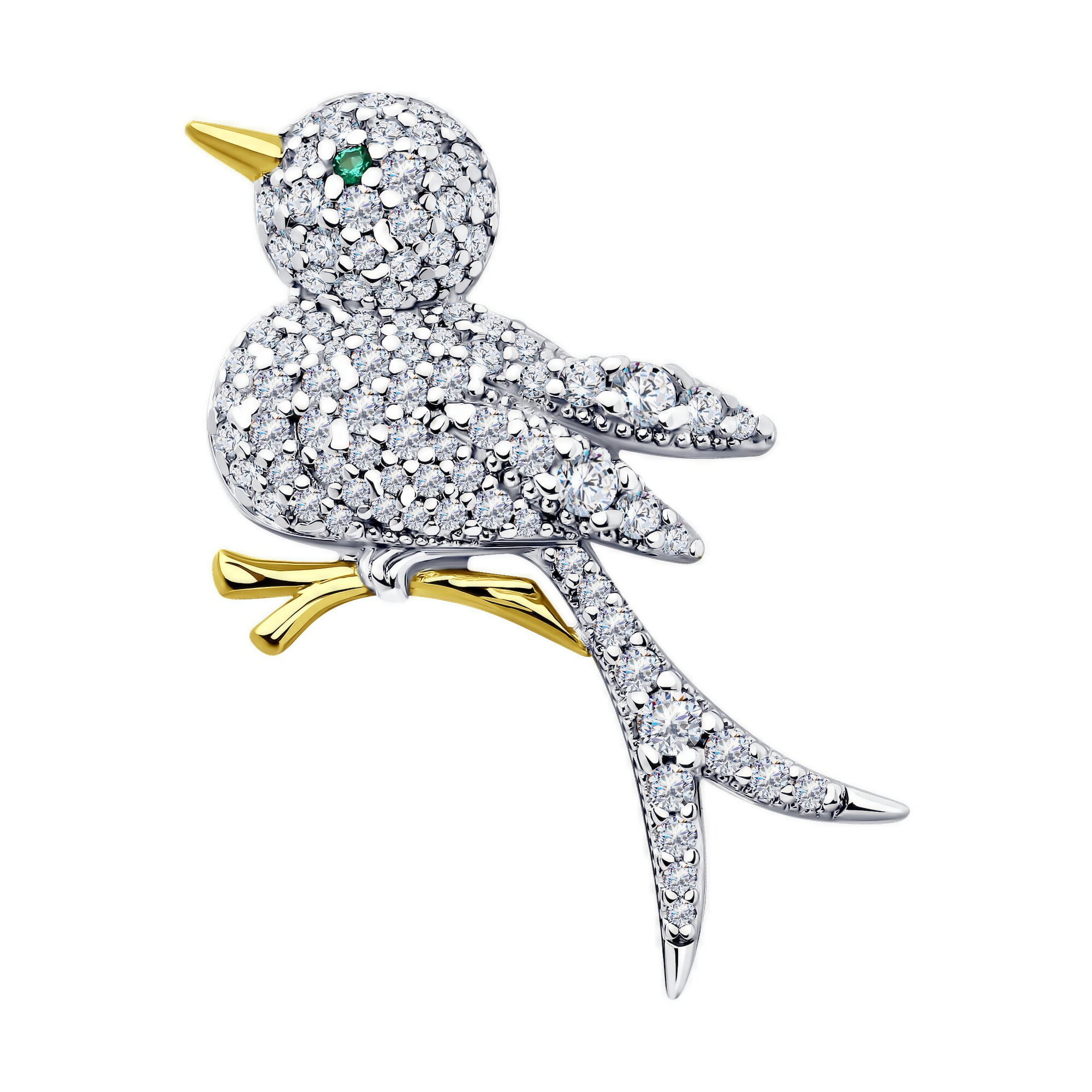 Брошь, серебро, 925 проба, родирование, фианит