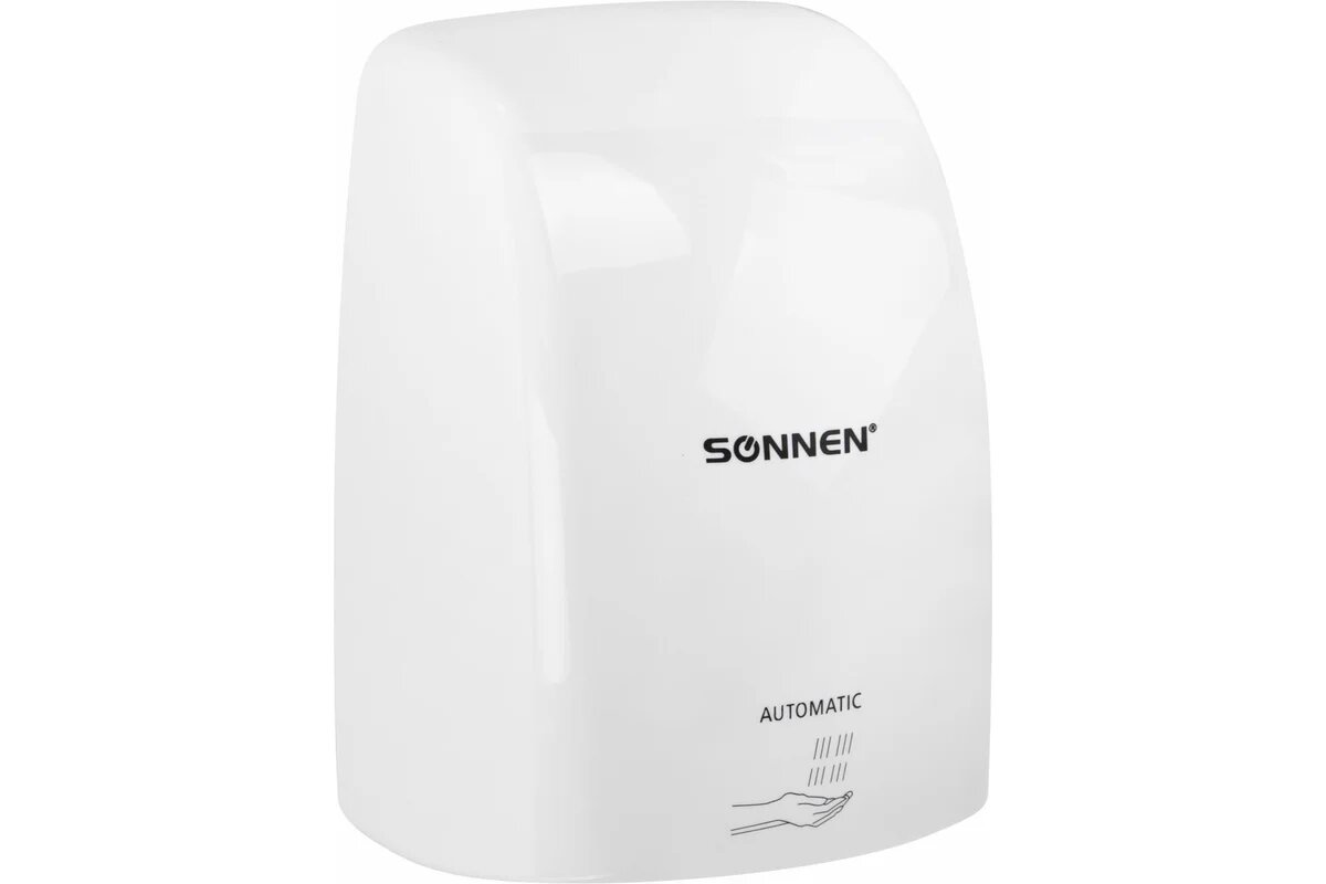 Высокоскоростная сушилка для рук SONNEN HD‑FL‑2009 белый пластик 1200 Вт, IPX1, инфракрасный сенсор, время сушки 15 сек.