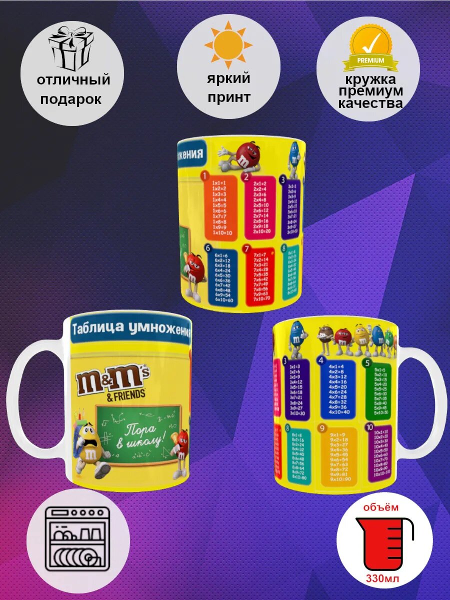 Кружка керамическая 330мл с принтом " Таблица умножения M&M’s"