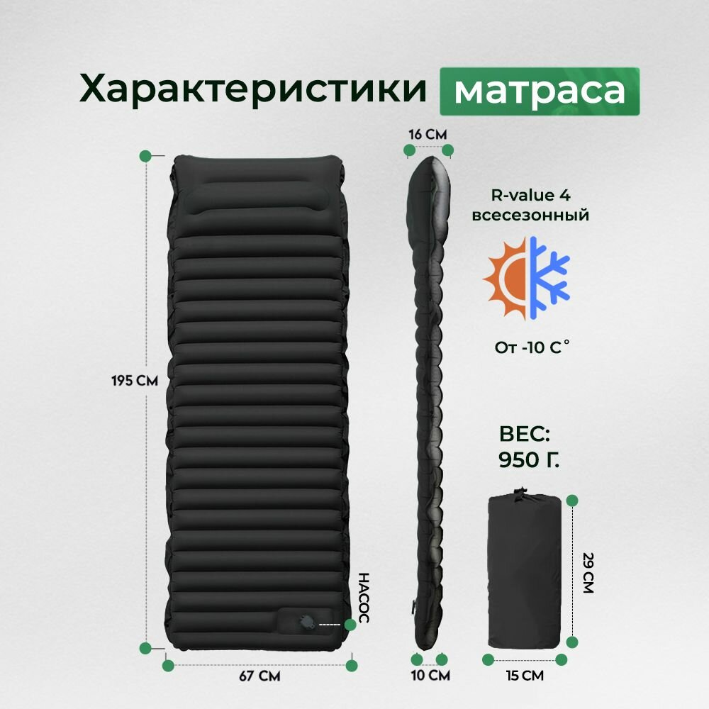 Надувной матрас WellJoy, водонепроницаемый, ножной насос, встроенный насос, черный