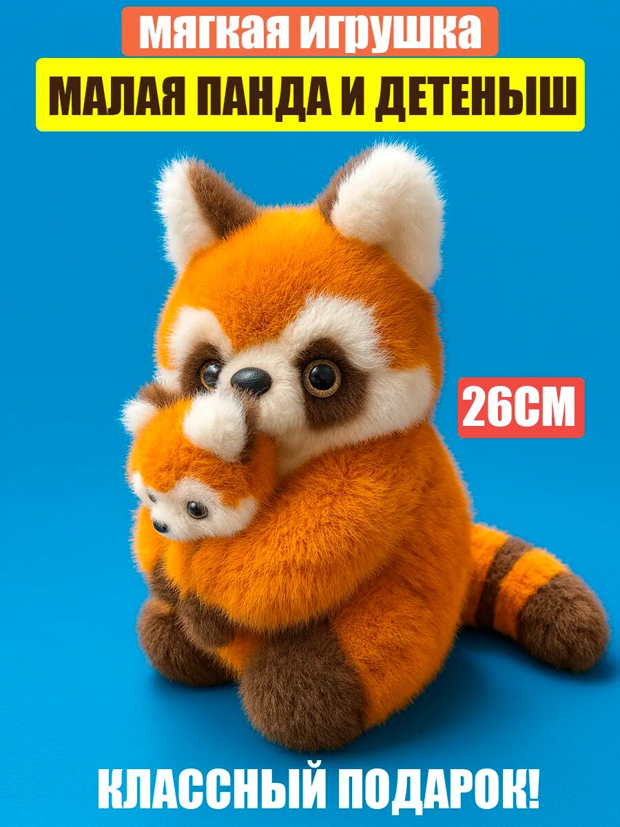 Красная панда с ребенком игрушка мягкая 26см