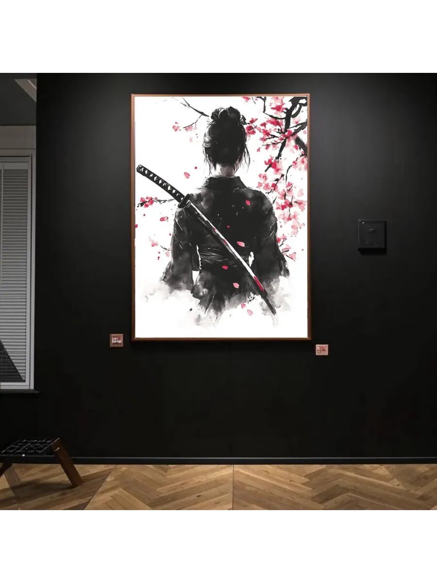 Картина Самурай девушка, японский стиль, сакура, 40*60 см