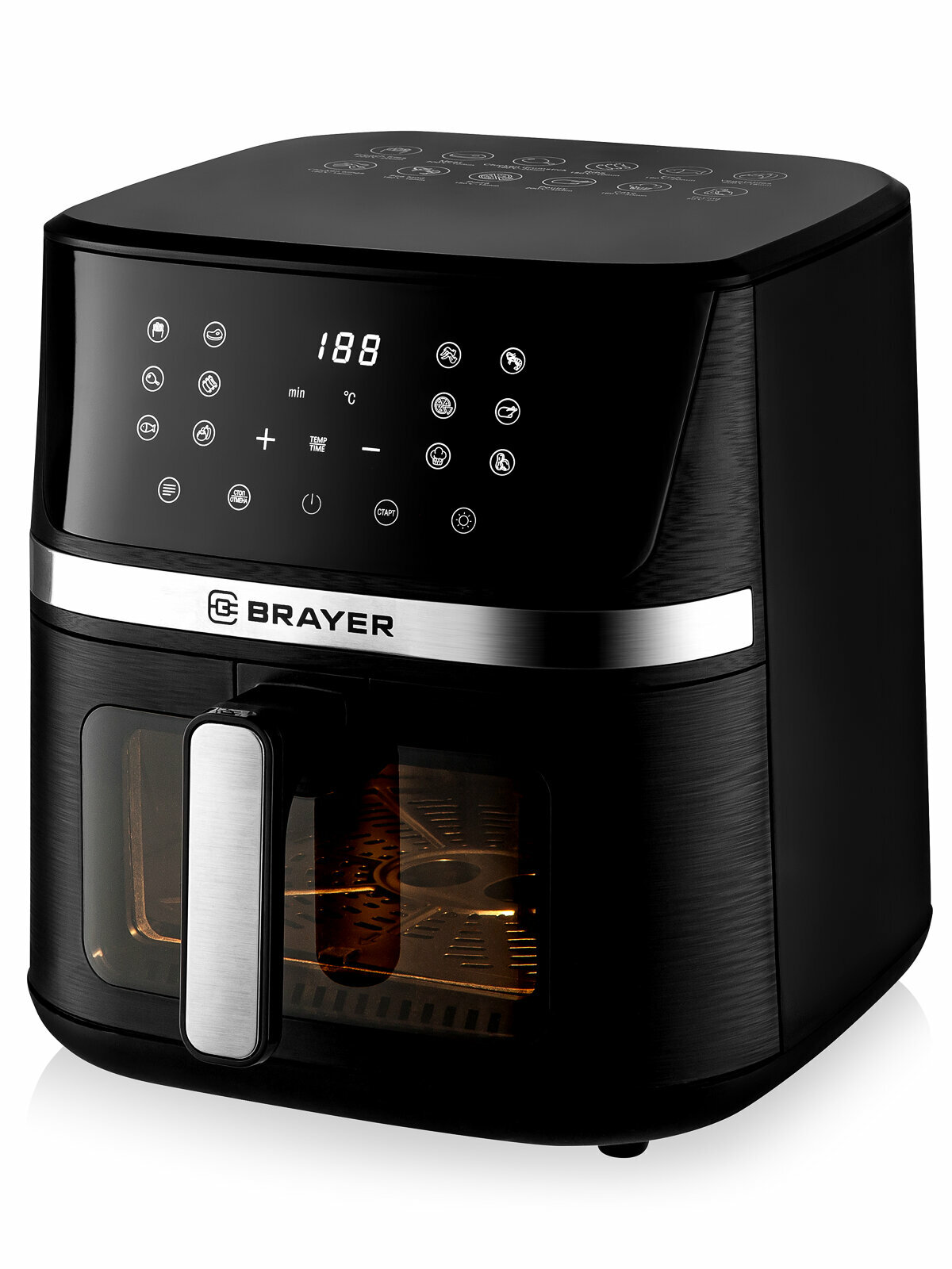 Аэрогриль BRAYER BR2038, 1600 Вт,7 л, t. 200С, съемная решетка, таймер, LCD-дисплей, 12 программ