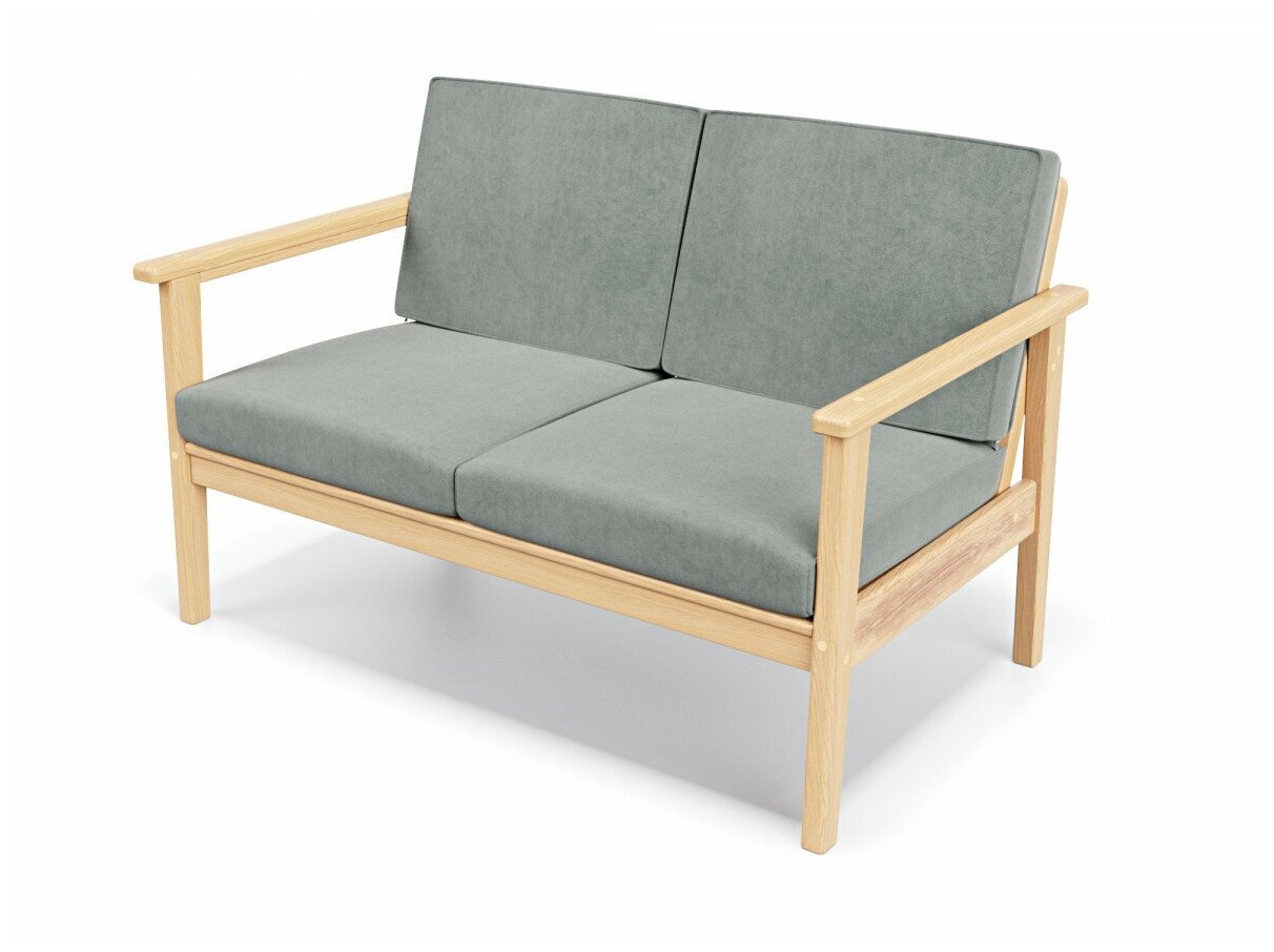 Садовый диван кушетка Soft Element Лориан-С двухместный, светло-серый, массив дерева, велюр, на террасу, на веранду, для дачи и сада, дачный, для бани