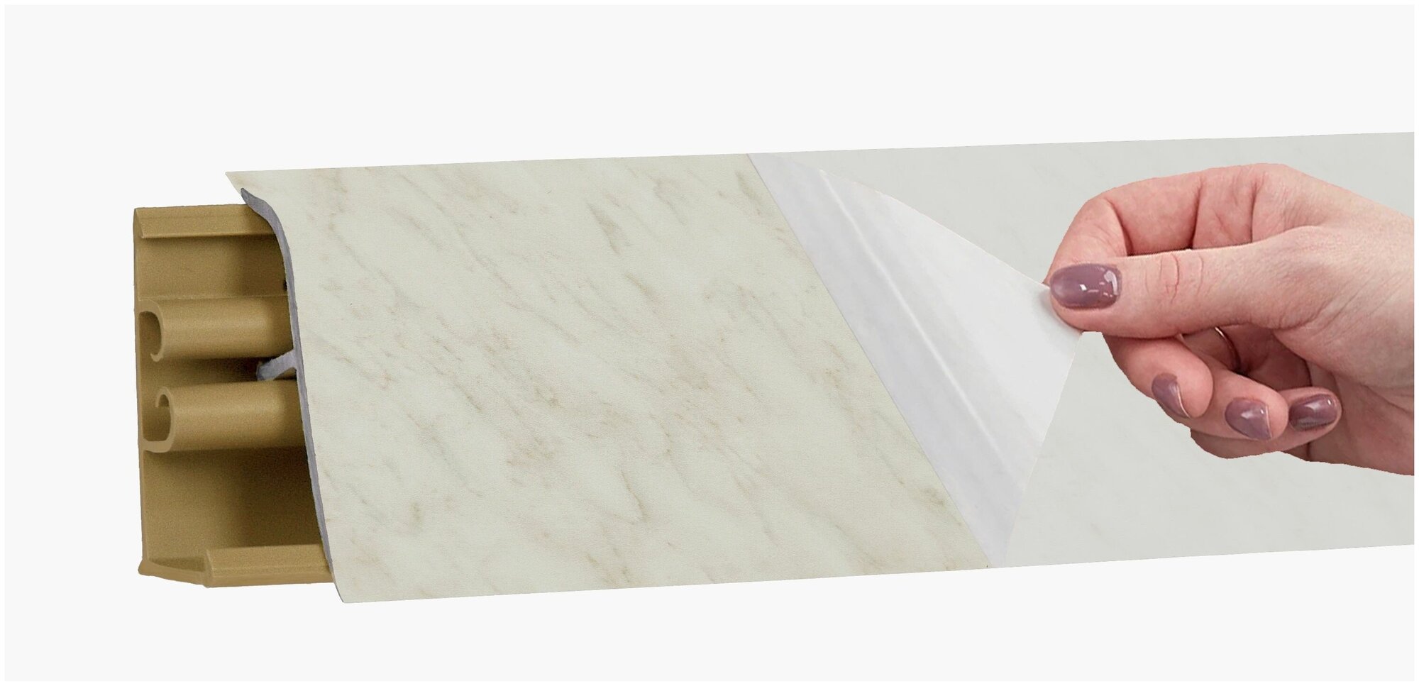 Плинтус для столешницы Korner LB38 с кабель-каналом мягкий край 38х24x3000 мм ПВХ, Мрамор Карарра - 1 шт