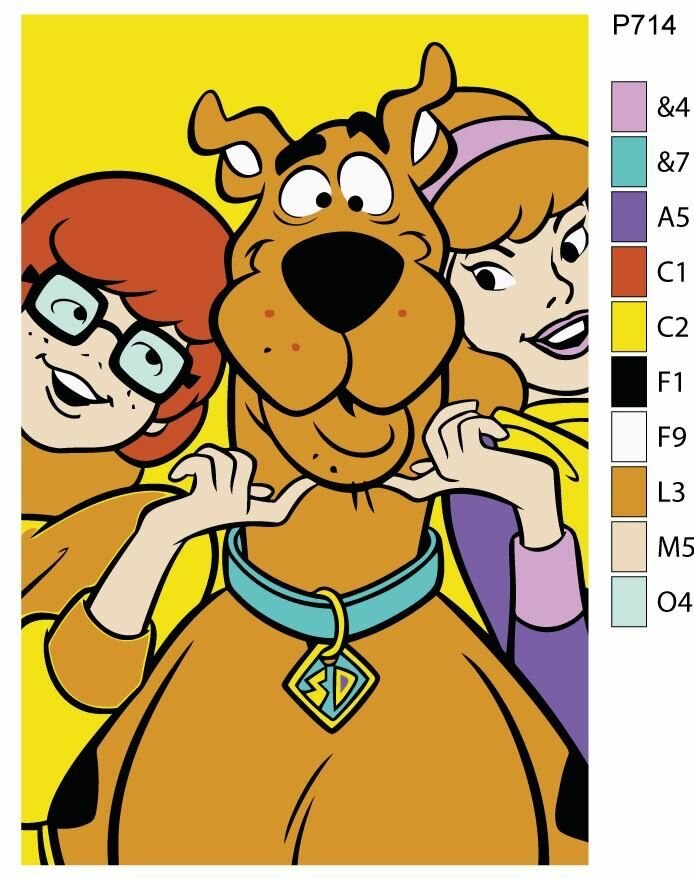 Детская картина по номерам P714 "Мультсериал Скуби-Ду. Велма Динкли, Скуби-Ду, Дафна Блейк" 20x30