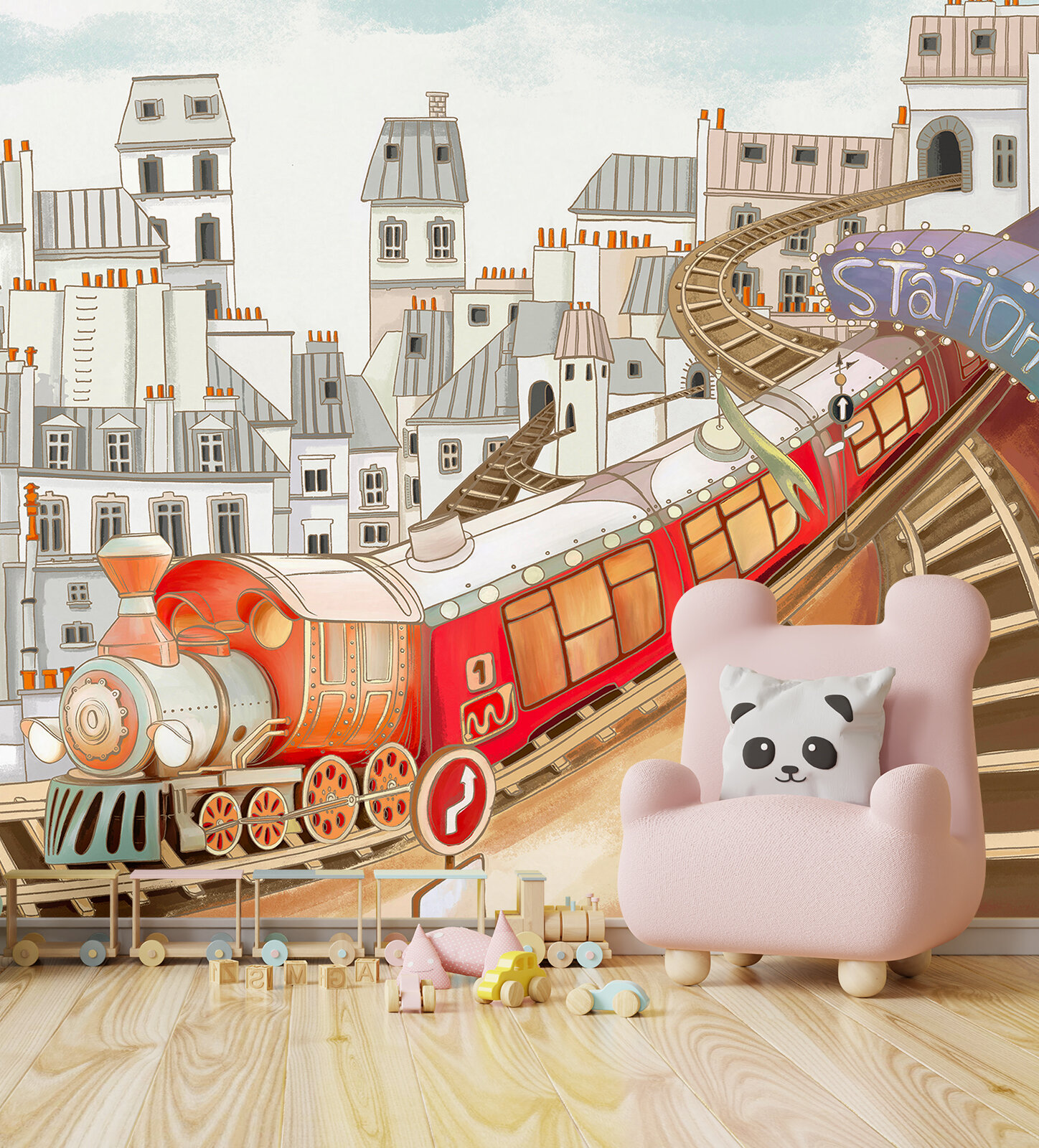 Детские флизелиновые фотообои с виниловым покрытием Luxury Walls AM08303 'Паровозик" 300х270 см