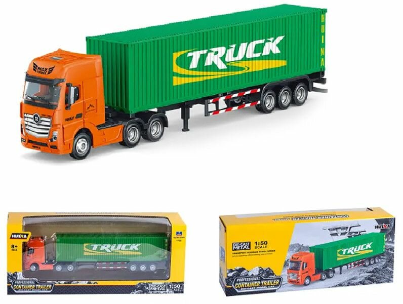 Металлический грузовик контейнеровоз HUI NA TOYS масштаб 1:50 - HN1732-GREEN