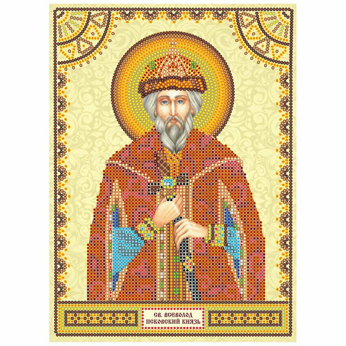 Схема для вышивки иконы бисером на художественном холсте 'Святой Всеволод', 17*23 см