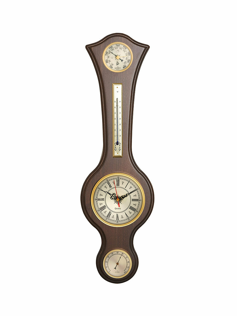 Метеостанция для дома Бриг БМ94045-1-В . черная , настенная , для дома, в подарочной упаковке. Барометр анероид, кварцевые часы, термометр, гигрометр .