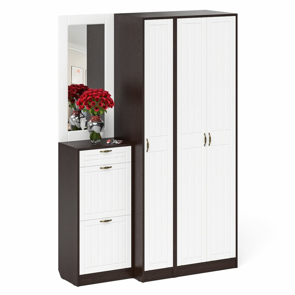 Модульная прихожая с зеркалом Мебельный двор П-6-500 № 49 венге/белое дерево прованс