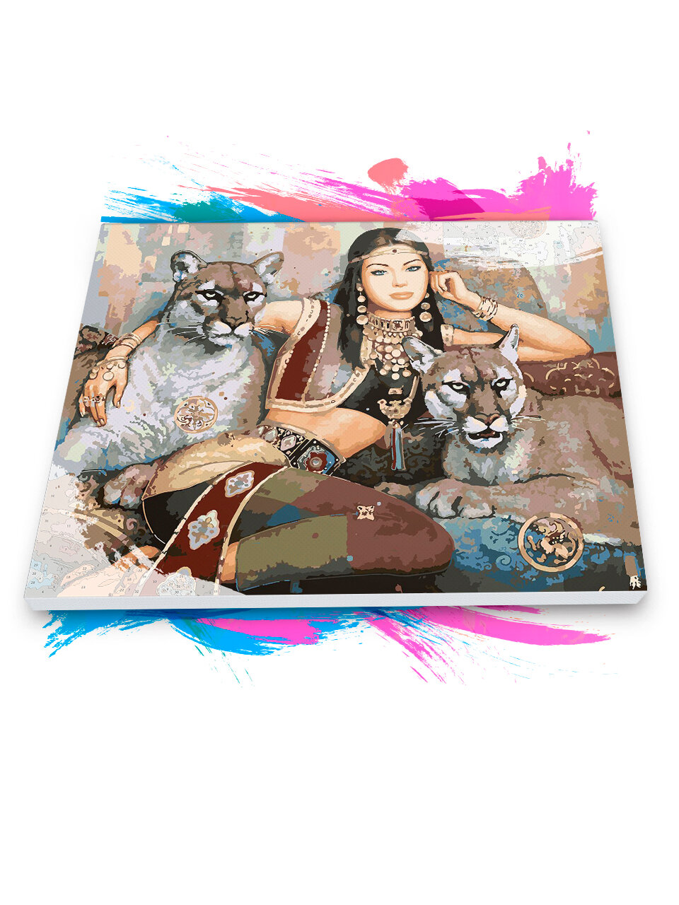 Картина по номерам на холсте Восточная девушка с пумой, 50 х 60 см