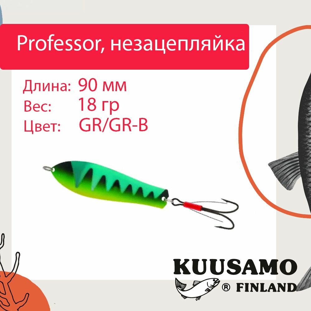 Блесна для рыбалки Kuusamo Professor 2, 90/18 незацепляйка, GR/GR-B (колеблющаяся)