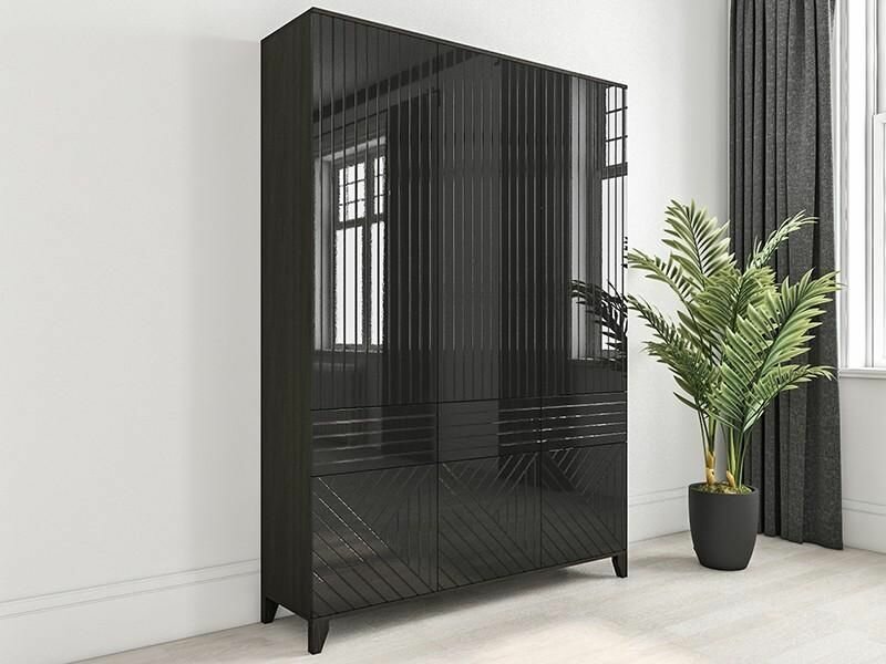 Шкаф распашной для одежды с выдвижным кронштейном "Сканди 13" 150х210х40, венге цаво / черный глянец