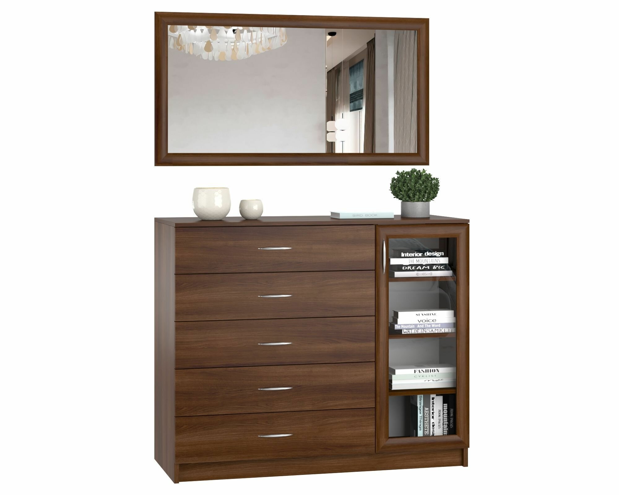 Комод "Фобос с зеркалом 3" 120х100х50, Орех экко