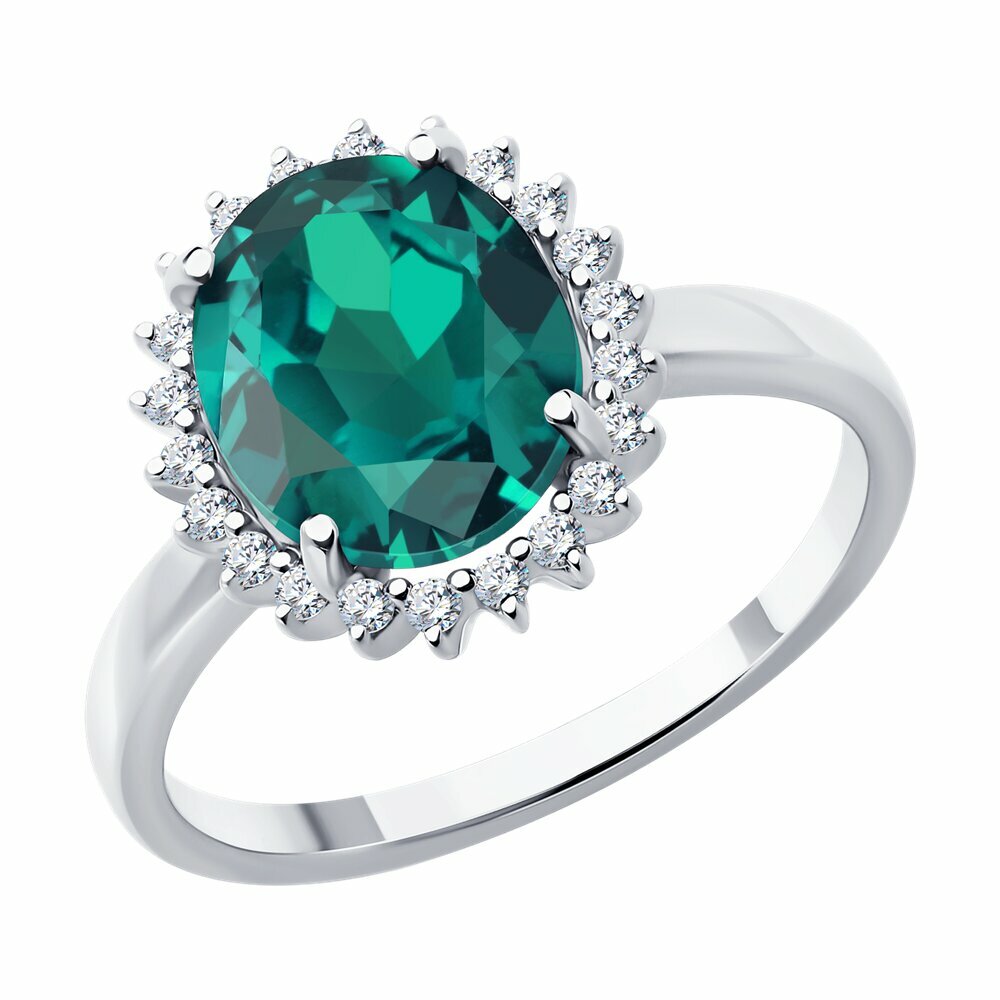 Кольцо, белое золото, 585 проба, изумруд, бриллиант