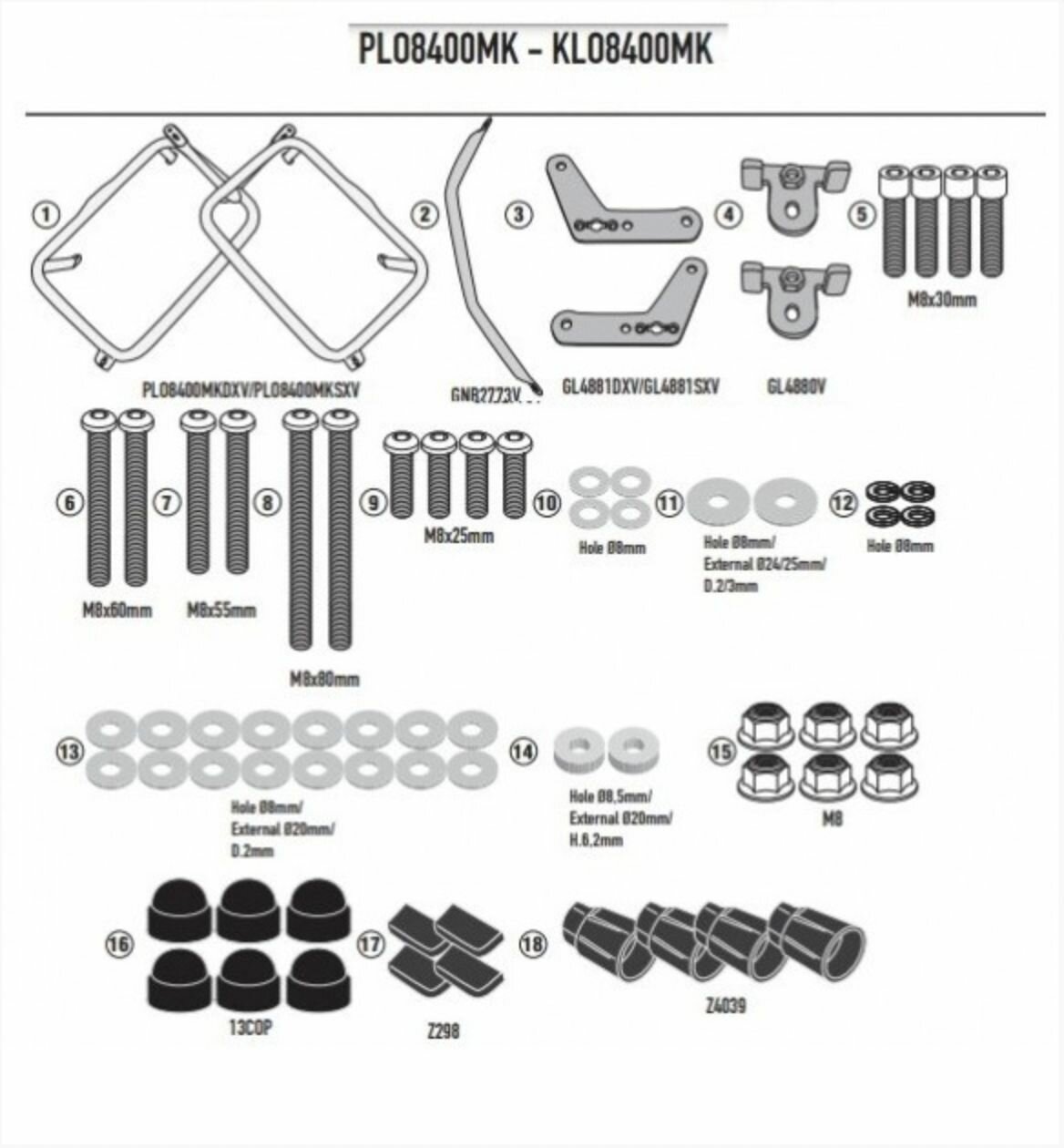 Крепление боковых кофров KAPPA KLO8400MK