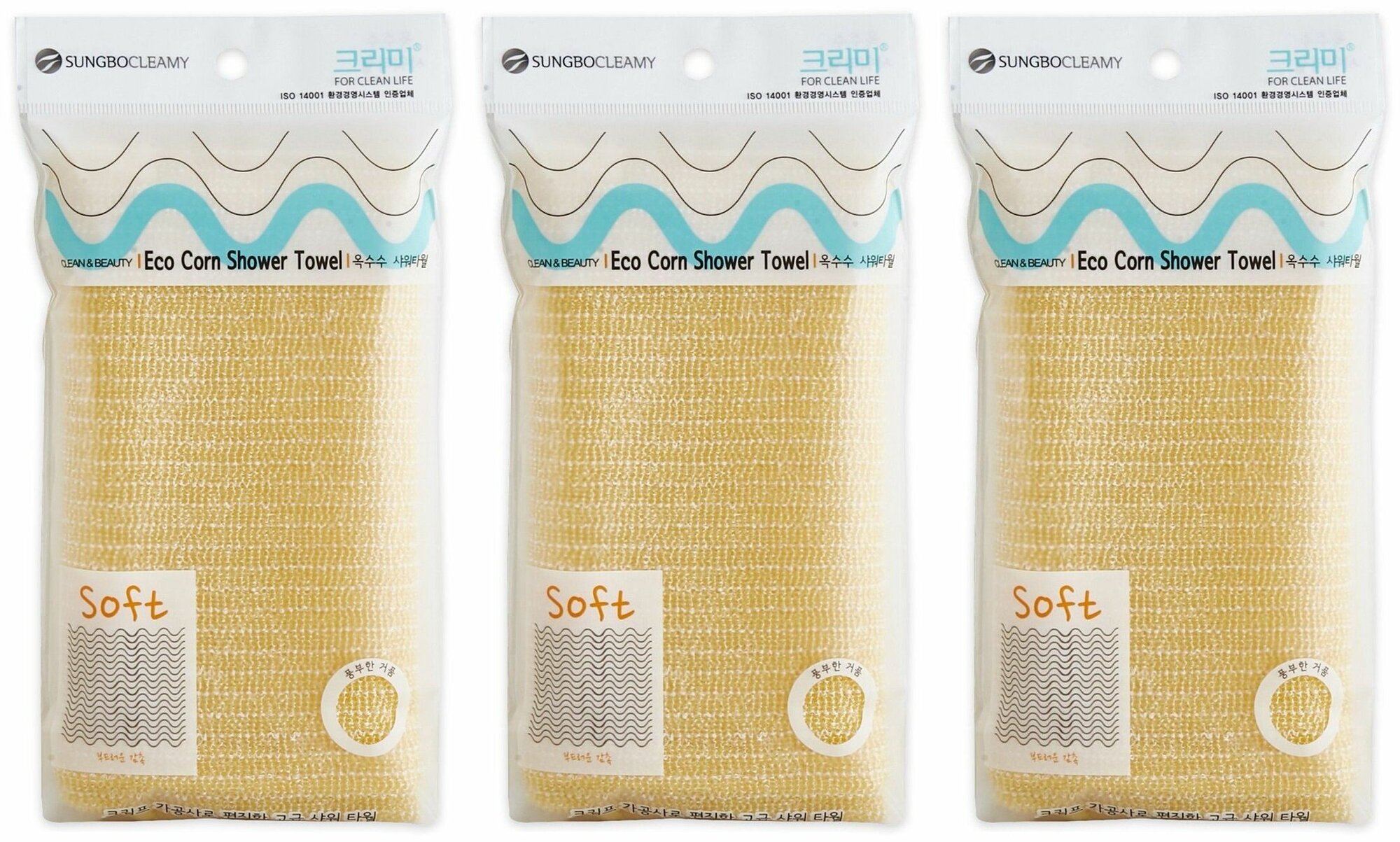 Sung Bo Cleamy Мочалка-скраббер для душа Eco Corn Shower Towel, 24 х 100 см, 3 шт