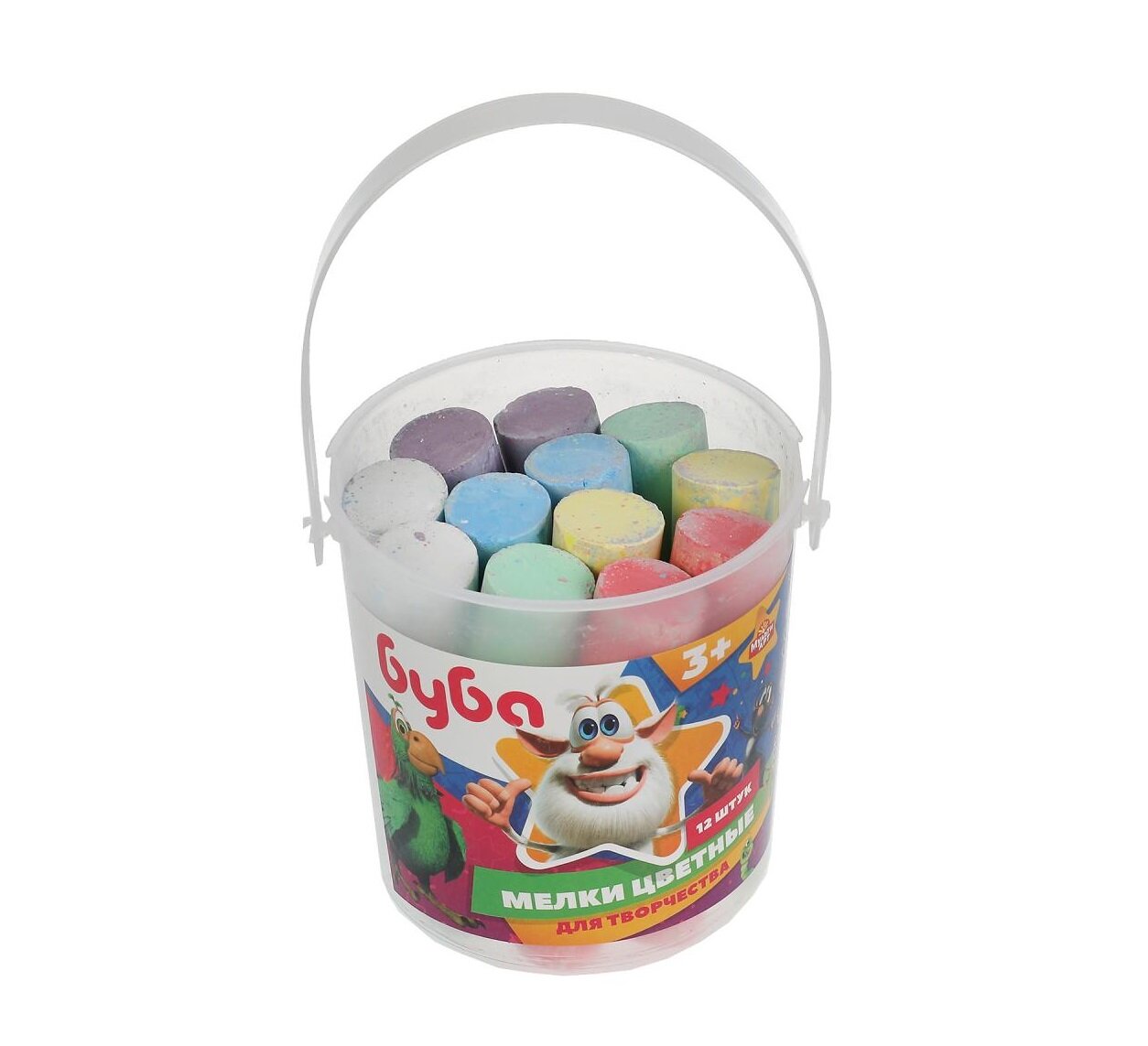 Мелки цветные асфальтовые "Буба" 12 шт (6 цветов) в ведерке, Мульти Арт
