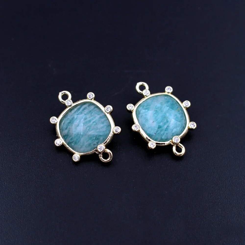 Квадратные синие амазонит и лабрадорит шармы для бижутерии CLDXUCLD 10 шт 2 Loops Amazonite