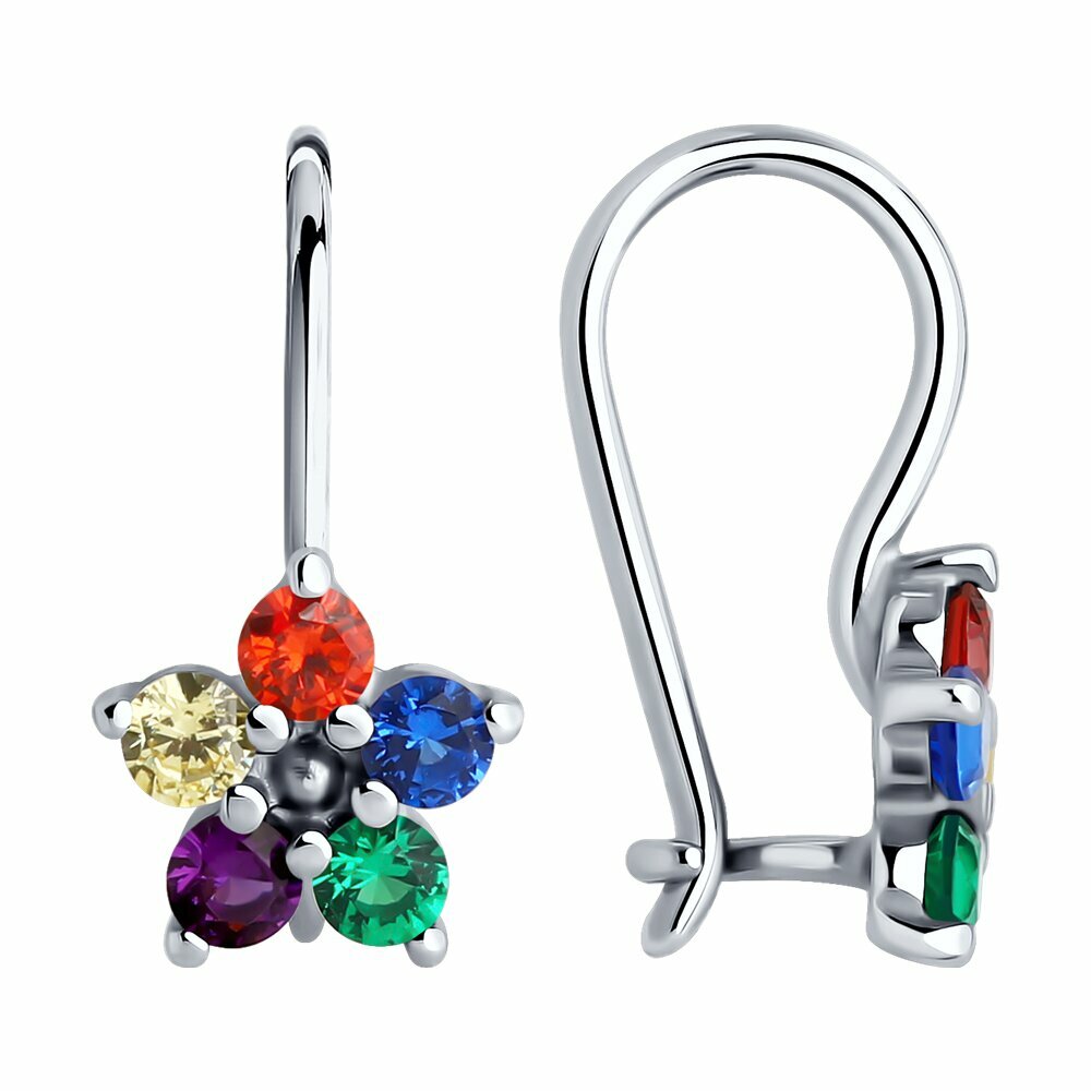 Серьги, серебро, 925 проба, родирование, фианит