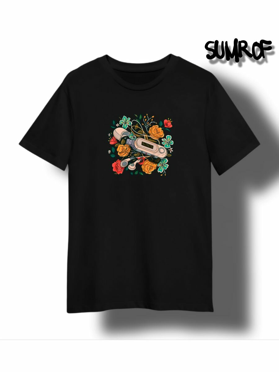 Футболка плеер наушники цветы