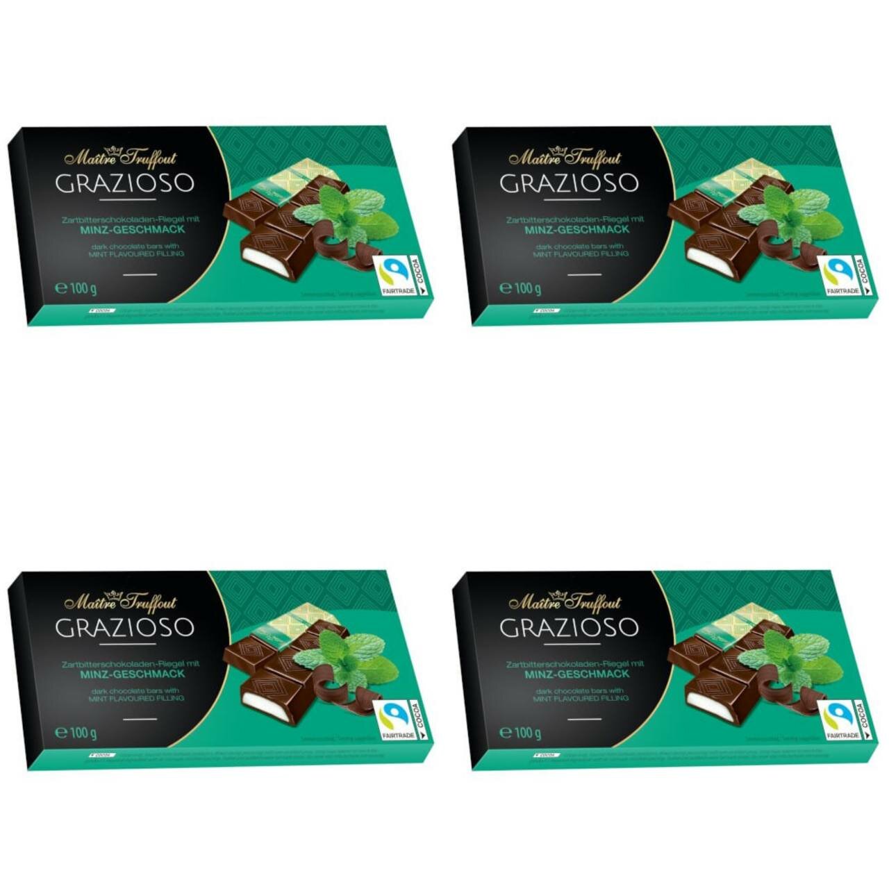 Maitre truffout Темный шоколад с начинкой с мятным вкусом в мини-батончиках, 4шт по 100 г (Германия)