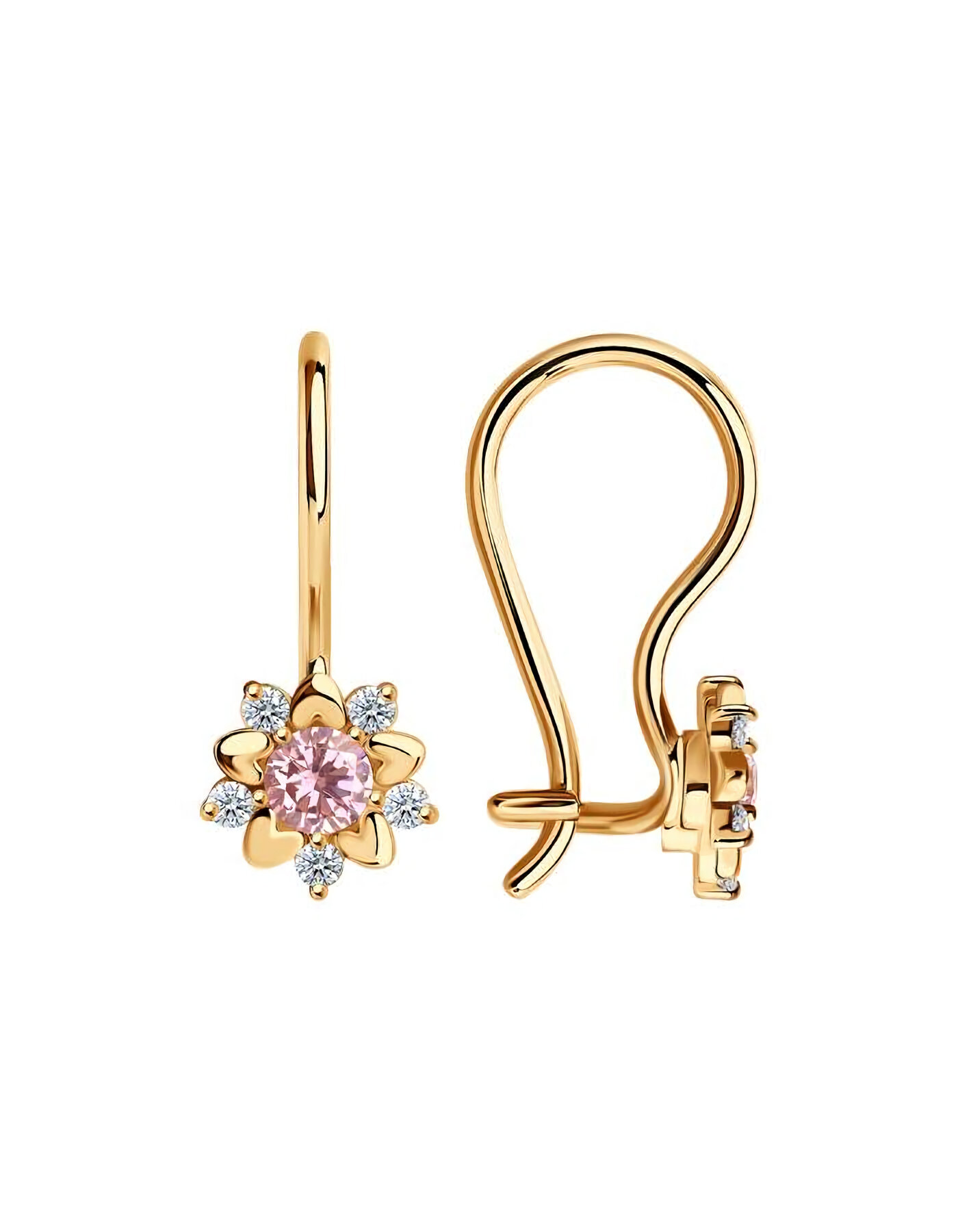 Серьги, красное золото, 585 проба, фианит