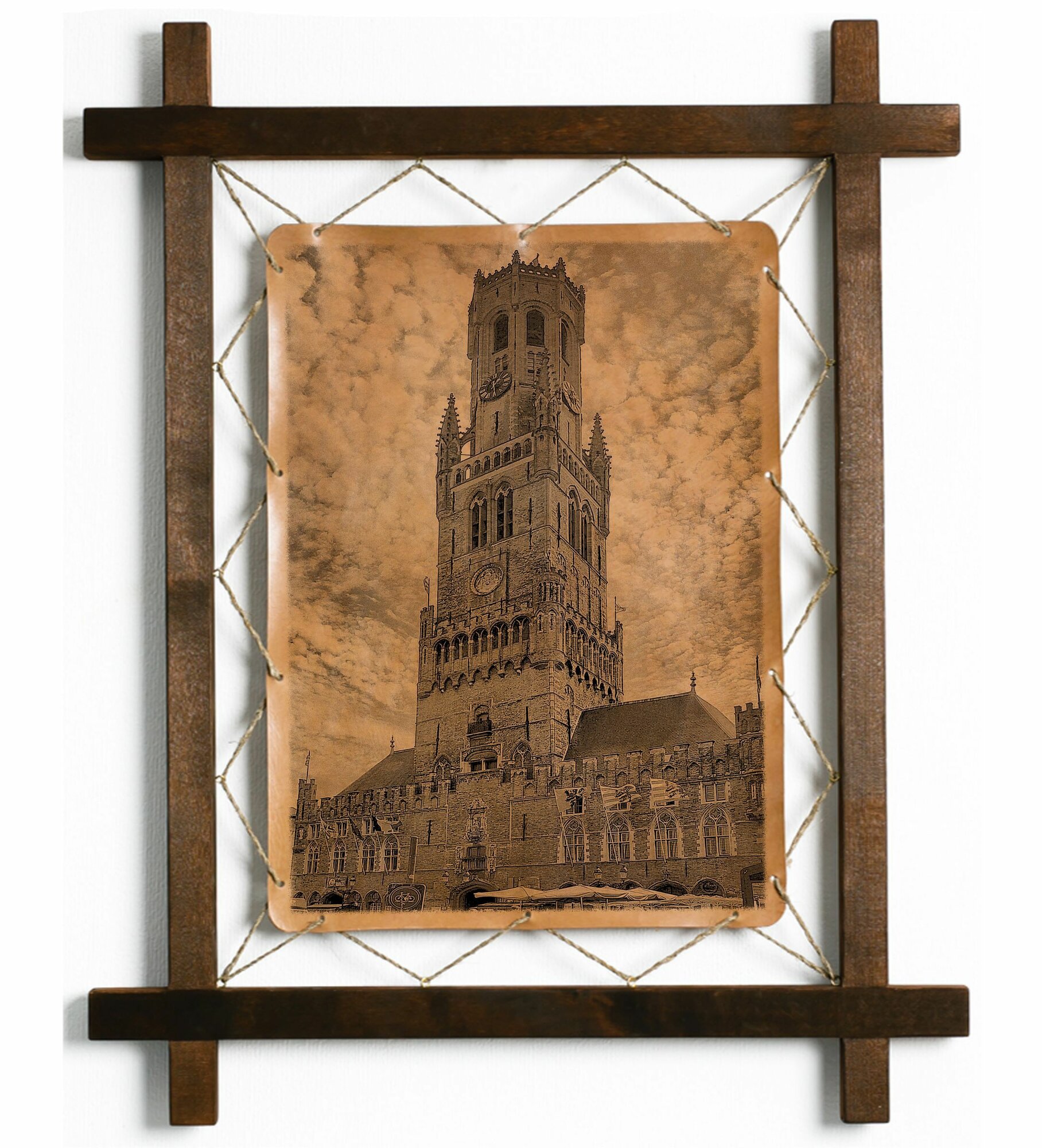 Картина интерьерная из кожи "Беффруа Брюгге, Бельгия", BoomGift