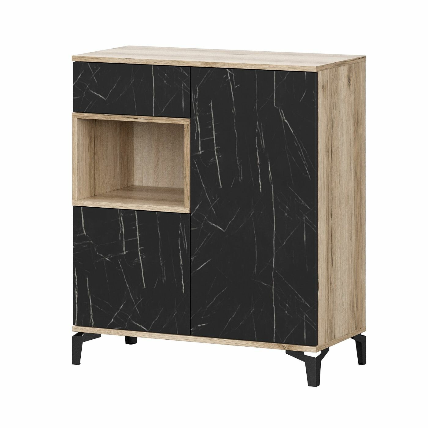 Комод Луксор с ящиком и дверцами от Астрид-Мебель, размер 80х38х93 см, цвет Дуб Делано/Камень Пьетра