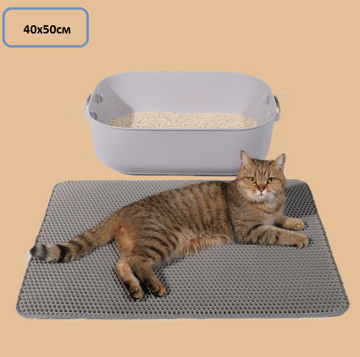 Коврик для кошачьего туалета MyPads двухслойный, влаговпитывающий, под лоток для кошек от загрязнений серый 40х50см, серый