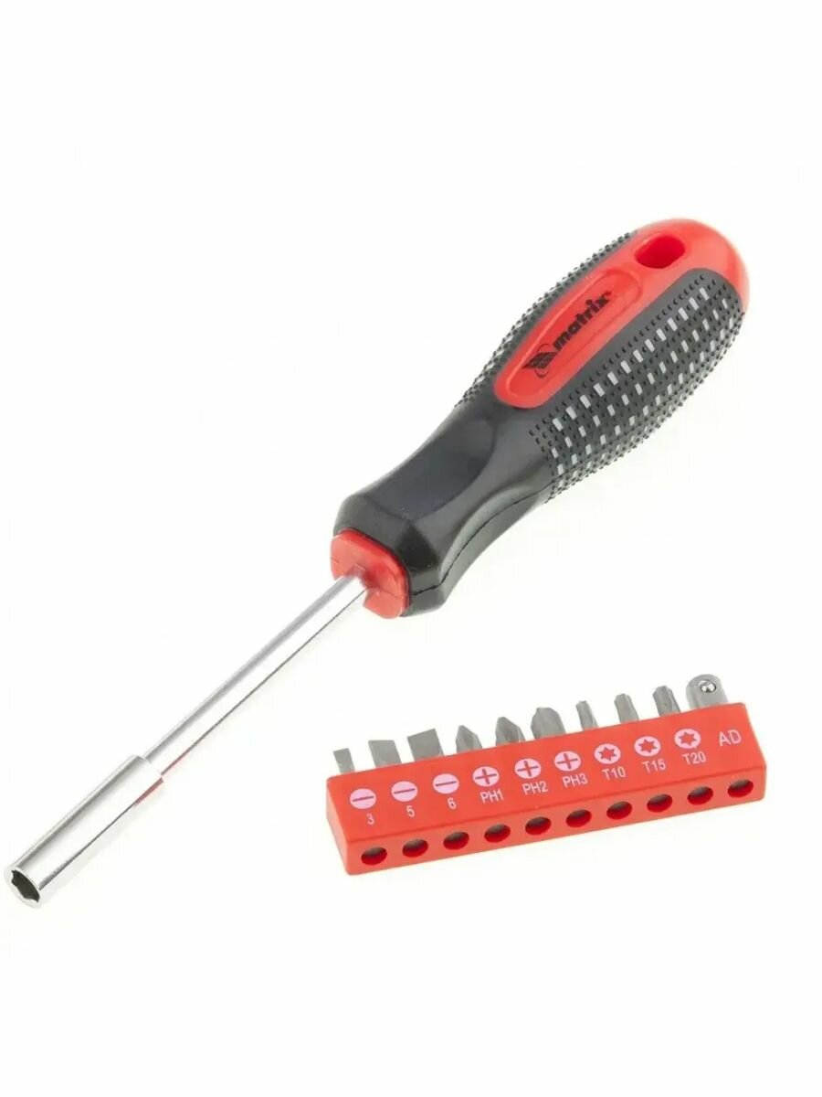 Отвертка Fusion + биты + адаптер, 11 пред, PH + SL + Torx, CrV, 3к рукоятка "anti slip"// Matrix 11453