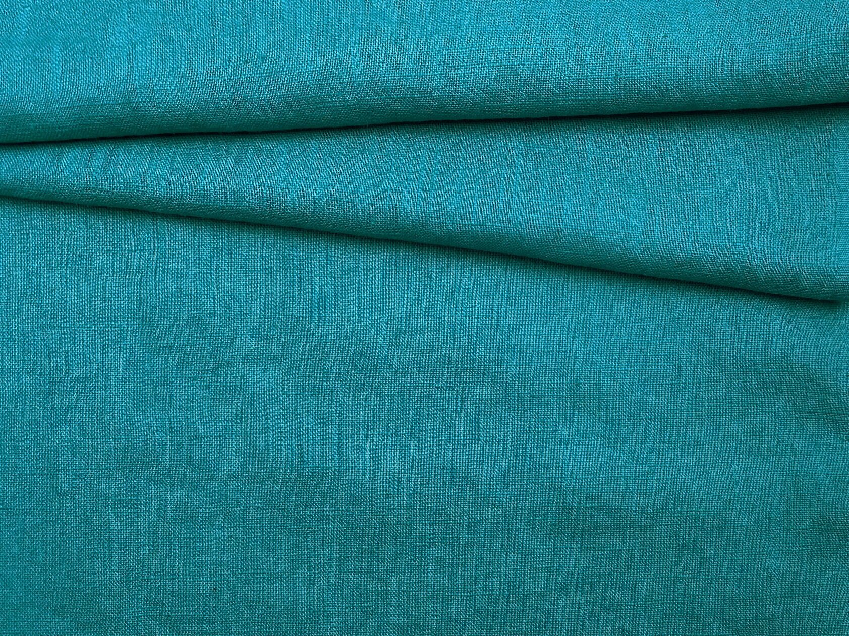 Ткань Лён бирюзово-зеленого цвета однотонная 20433