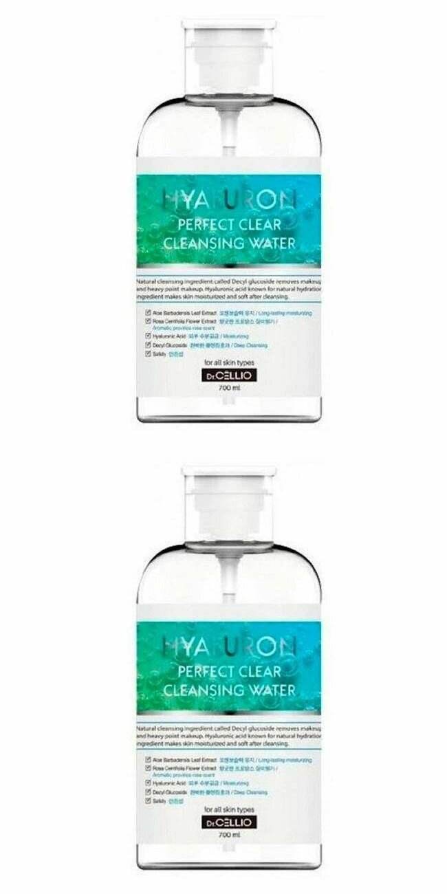 Dr.CELLIO Очищающая вода для лица Hyaluron perfect clear cleansing water, с гиалуроновой кислотой, 700 мл, 2 шт.