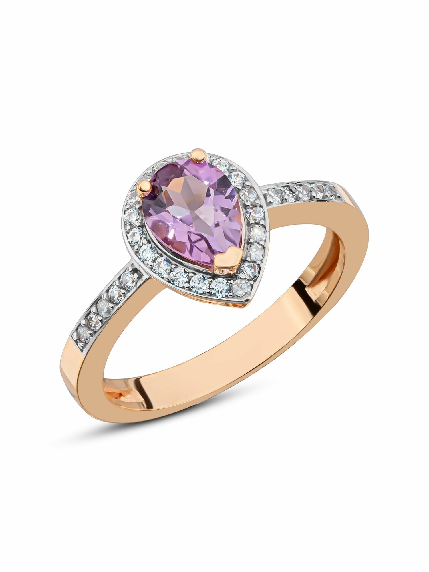 Кольцо, красное золото, 585 проба, фианит, аметист