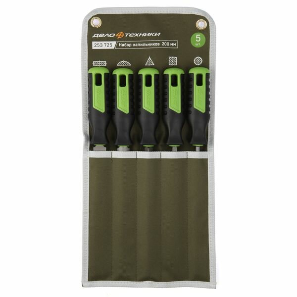 Набор напильников №2 200 мм, 5 шт (плоский, полукруглый, трехгранный, квадратный, круглый) Дело Техники 253725