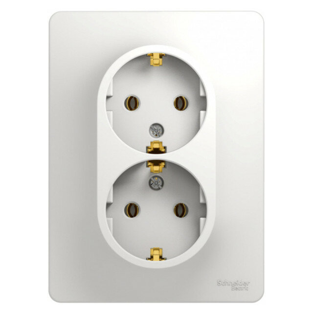 SCHNEIDER ELECTRIC Glossa двойная розетка с заземлением белая для настенного монтажа 2 поста