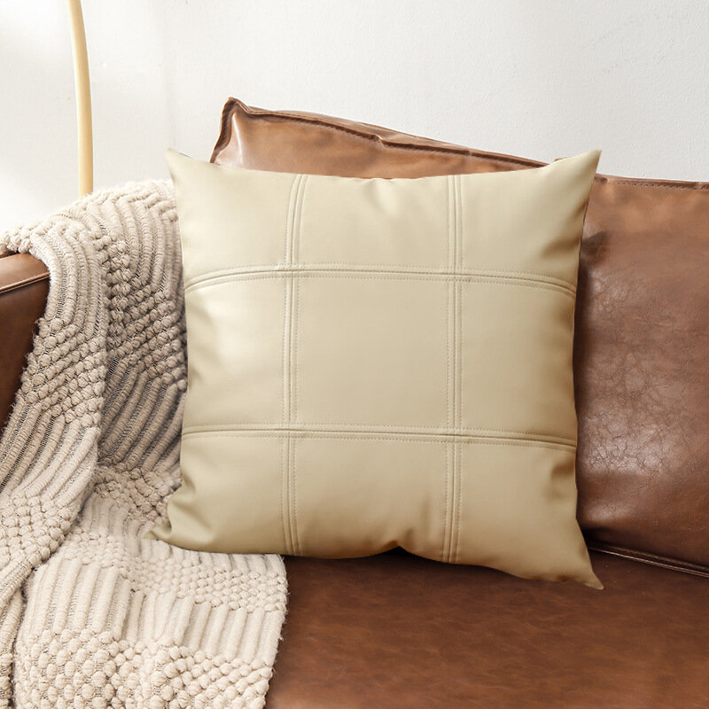 Легкая роскошная кожаная подушка, ретро модель подушки, современная однотонная подушка с пэчворком, простая кожаная подушка