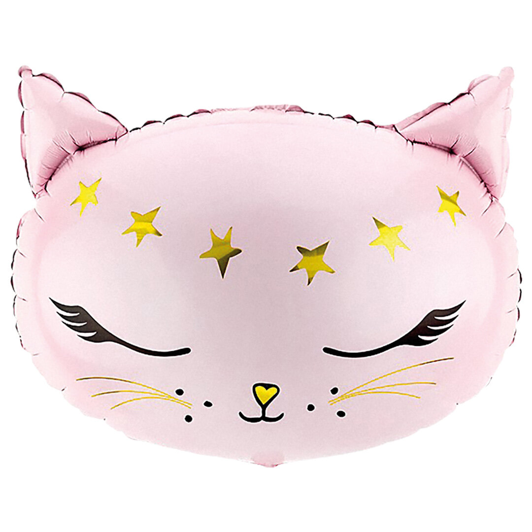 Шар (19'/48 см) Фигура, Голова, Волшебный котенок, Розовый, 1 шт. в уп.
