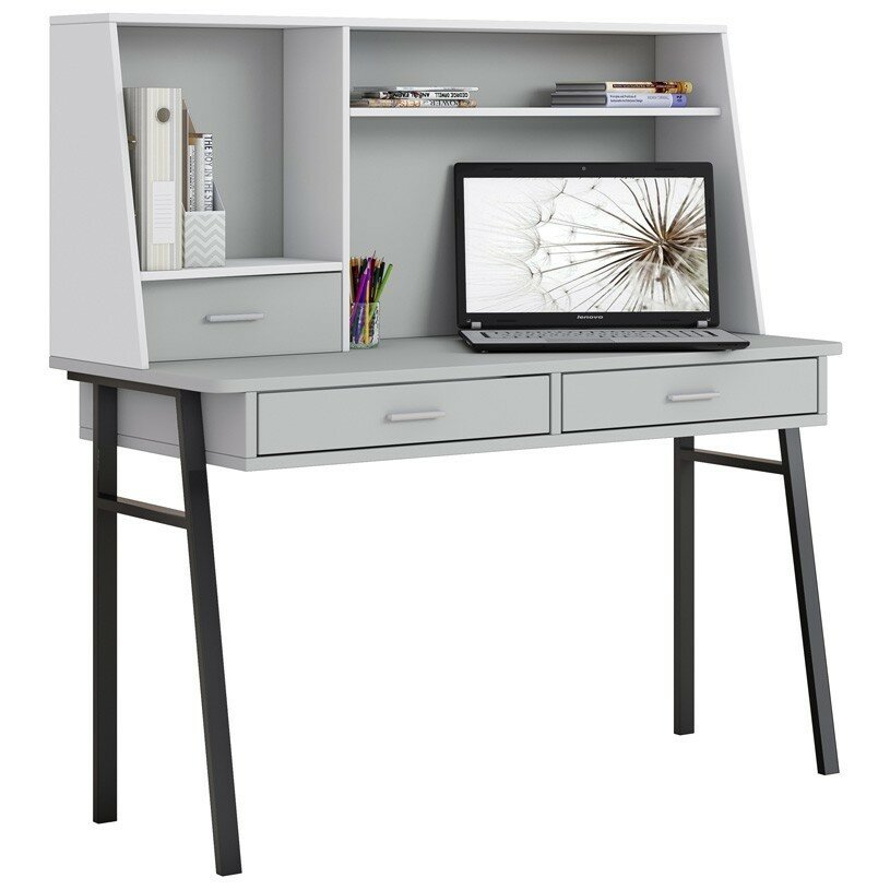 Стол письменный Polini kids Aviv 1455 с надстройкой и ящиками, серый / белый-серый
