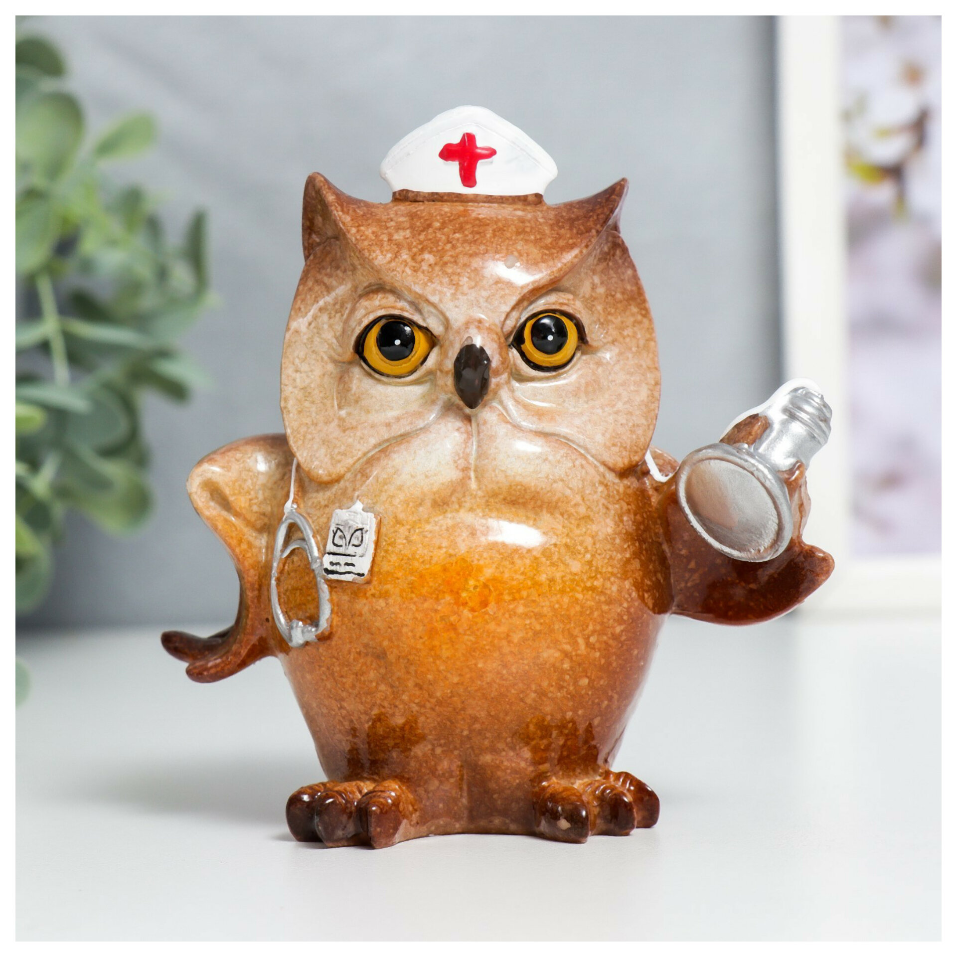 Декоративная фигурка «Филин Доктор с фонендоскопом», 10х5х10 см.